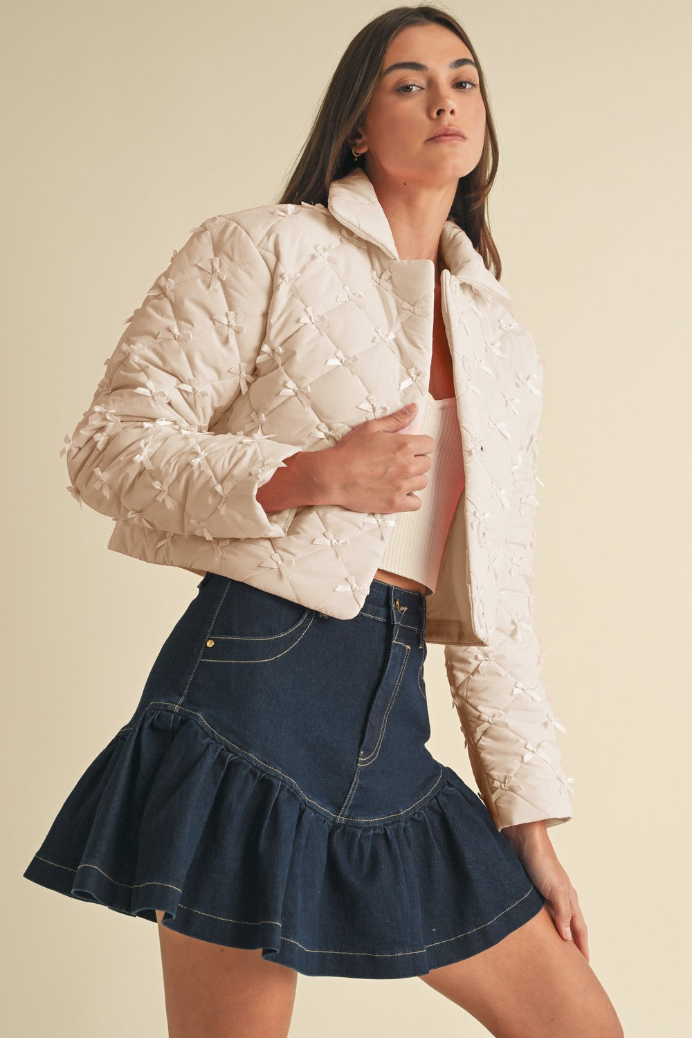 Bow Puffer Jacket in Cream – Cattivo